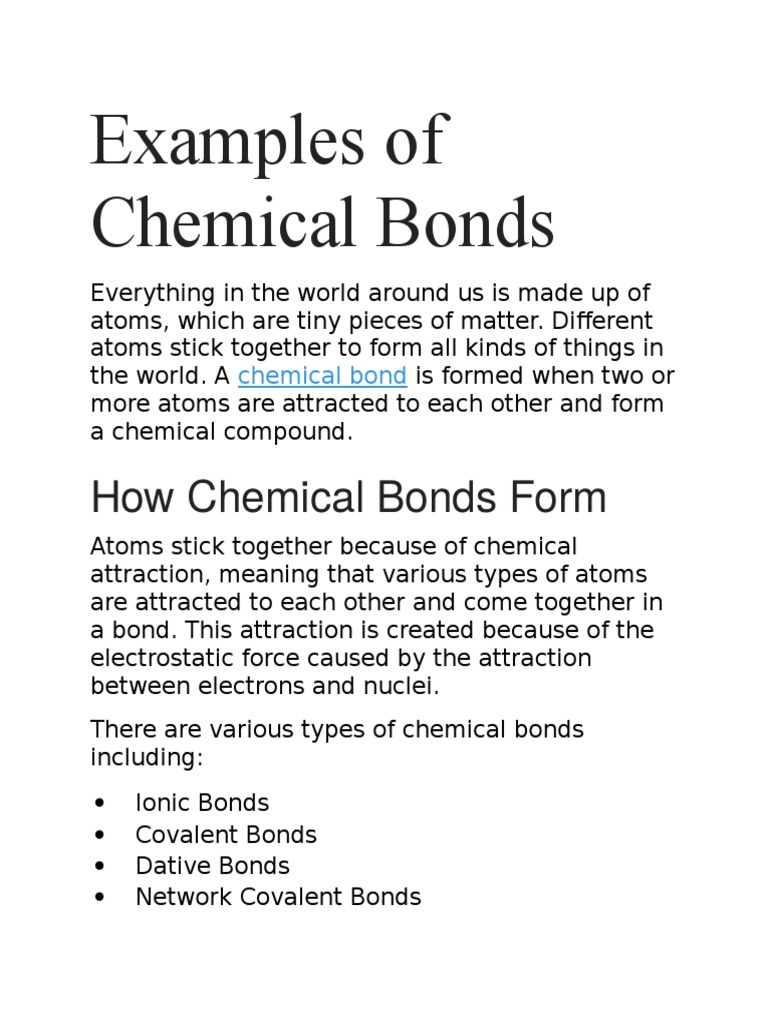 Examples of Chemical Bonds | PDF | Chemical Bond | Covalent Bond