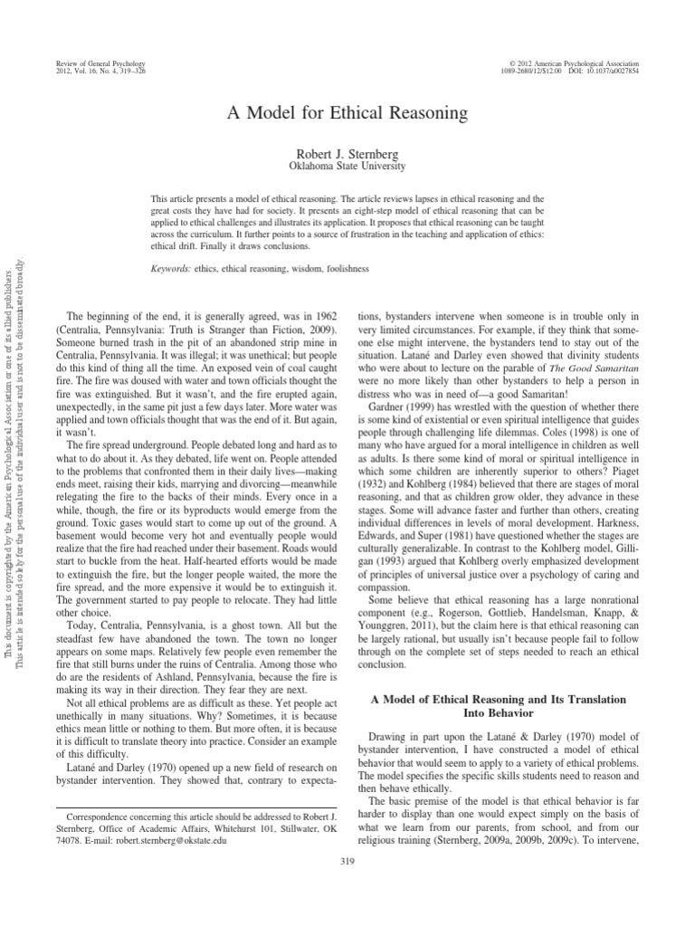 A Model For Ethical Reasoning | PDF | Reason | Leadership
