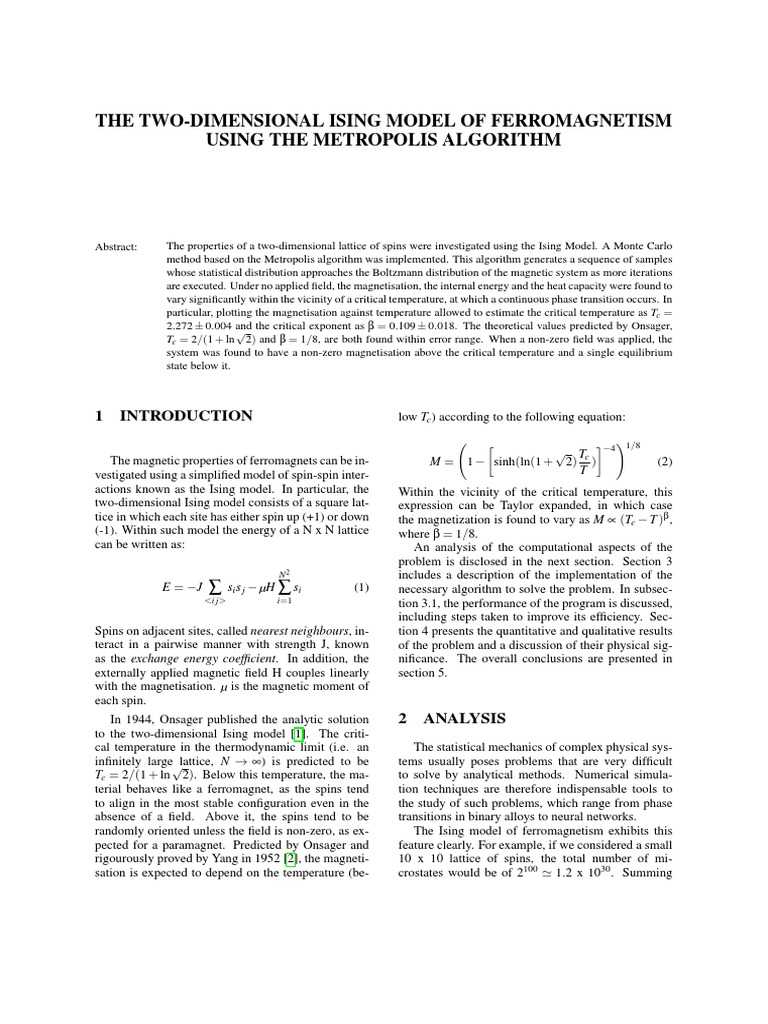 Computational Project On Ising Model | PDF | Magnetization | Superconductivity
