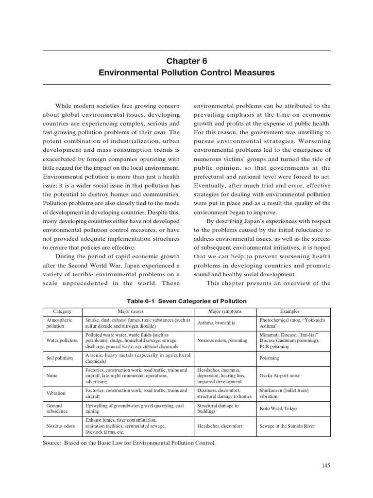 Environmental Pollution Control Measures: Table 6-1 Seven Categories of ...