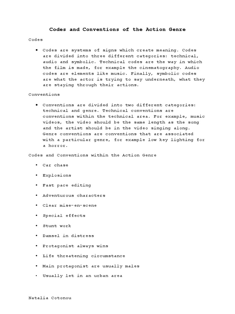 Action Genre Codes and Conventions | PDF