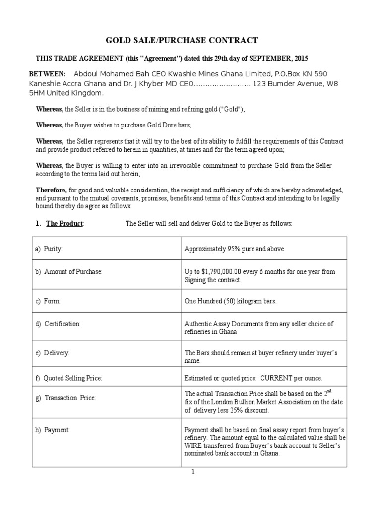 Gold Contract From The Abdoul Family | PDF | Invoice | Financial ...