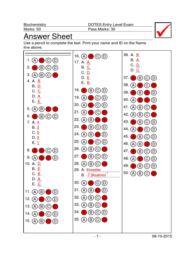 Answer Sheet Key | PDF