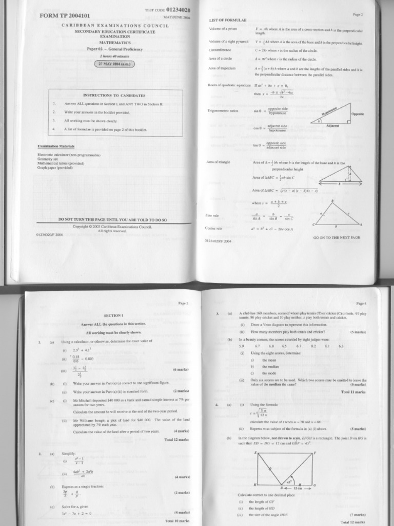 CSEC Mathematics May 2000 | PDF