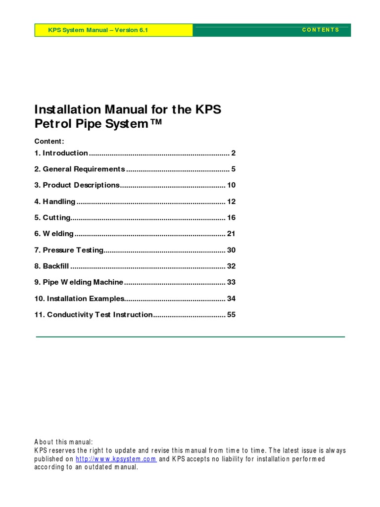 KPS Inst Manual Ver 6 (1) .1 Eng | PDF | Pipe (Fluid Conveyance) | Welding