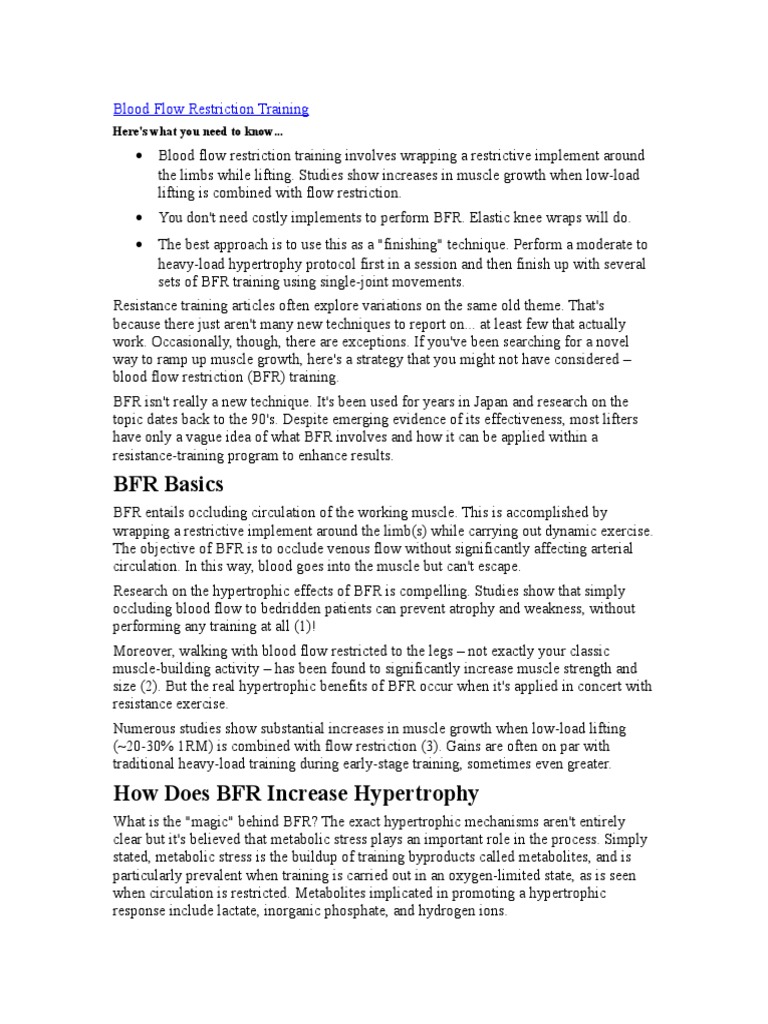 Blood Flow Restriction Training | PDF | Strength Training | Muscle ...