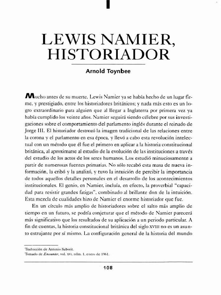 Toynbee Lewis Namier, Historiador | PDF | Reino Unido | Judios