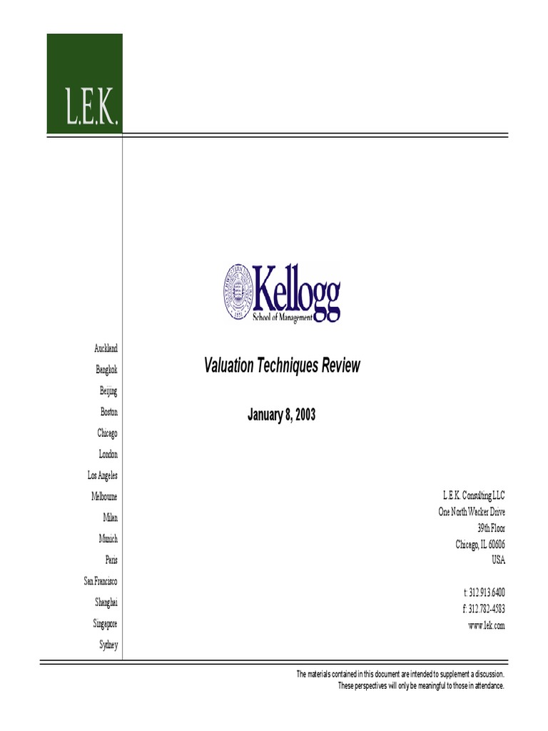 LEK - Valuation Techniques | PDF | Cost Of Capital | Equity (Finance)