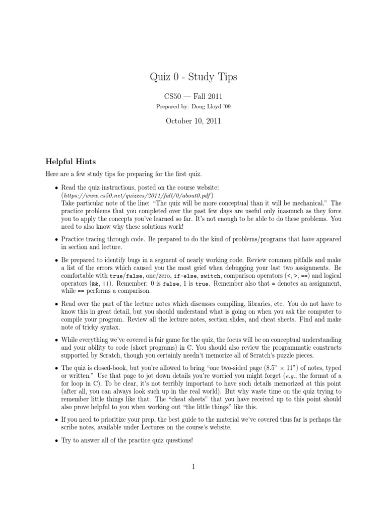 Harvard CS50 Quiz 0 Study Tips | PDF | Pointer (Computer Programming ...