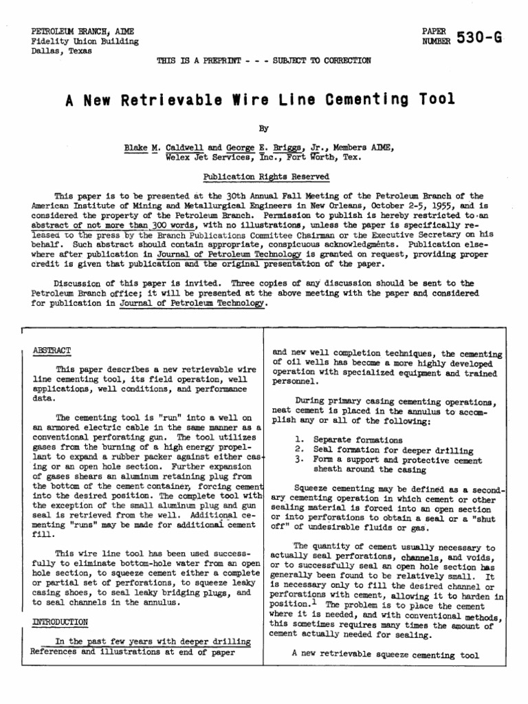 New Retrievable Wire Line Cementing Tool | PDF | Casing (Borehole ...