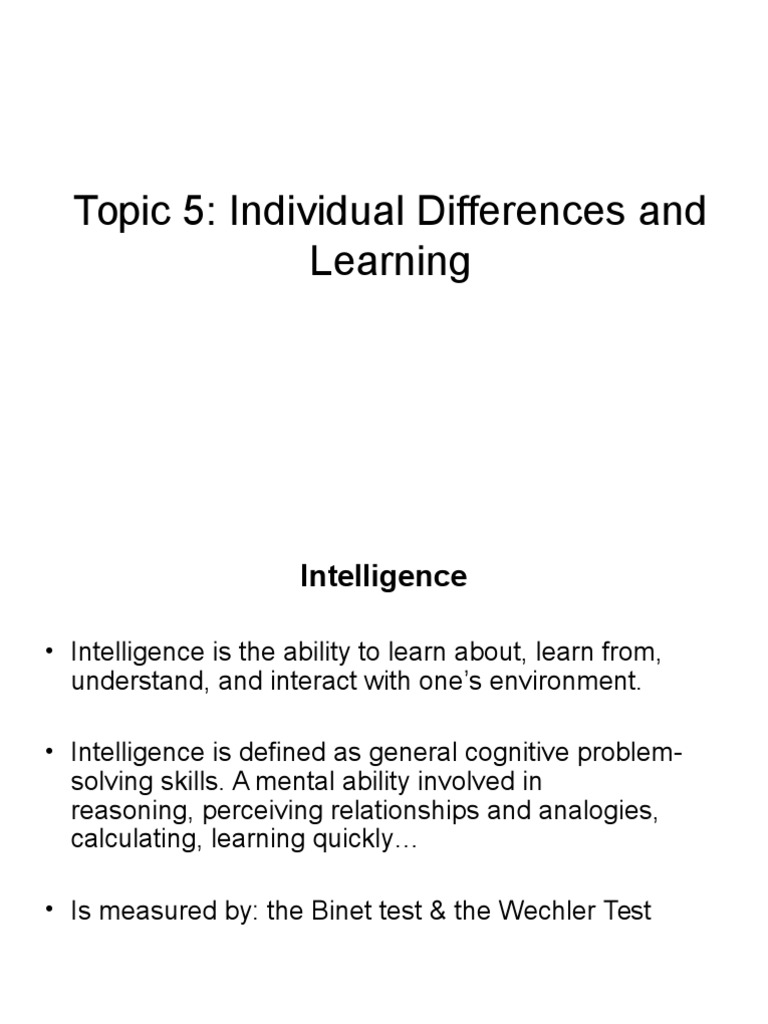 Individual Differences, PPT | PDF | Emotional Intelligence | Intelligence