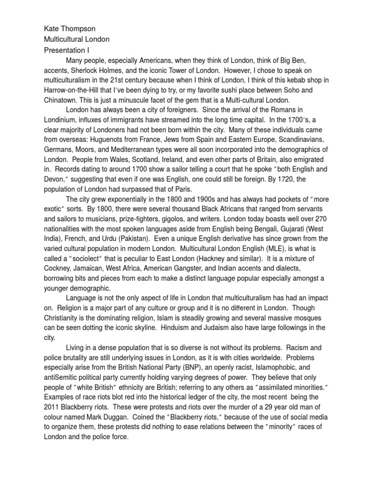 Multiculturalism in Modern London | PDF | London | Multiculturalism