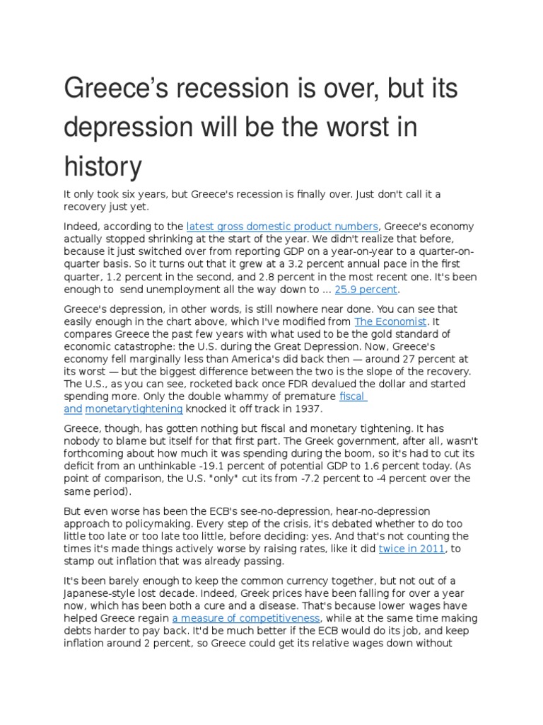 Greece's Recession Is Over, But Its Depression Will Be The Worst in ...