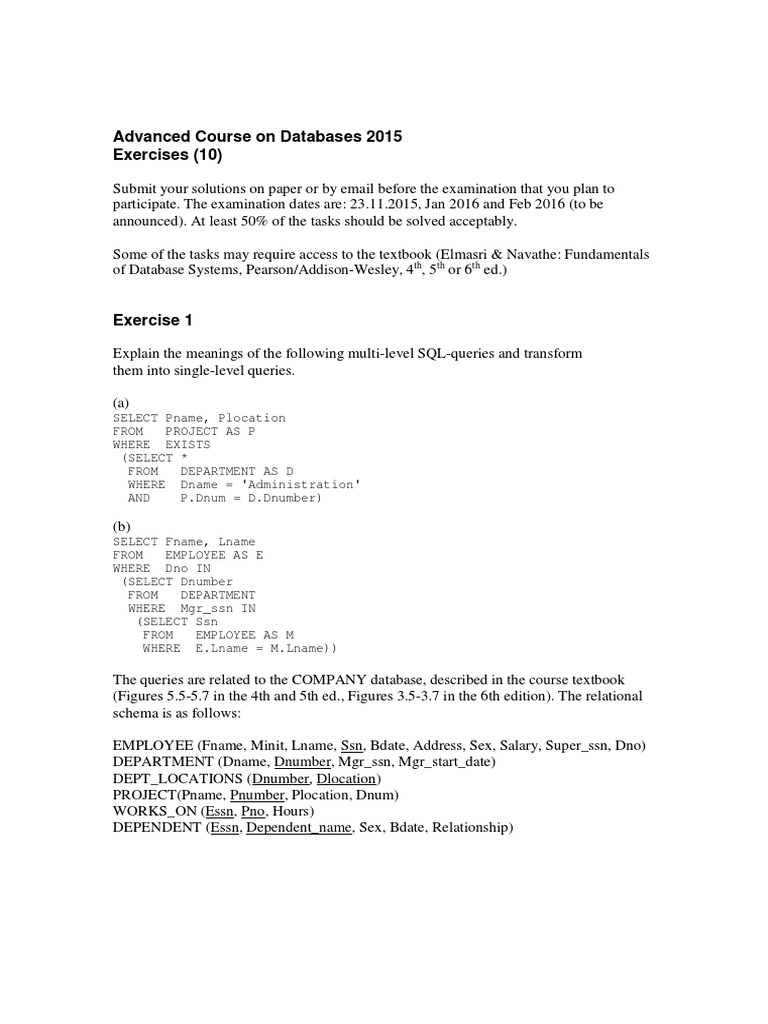 Advanced Course On Databases 2015 Exercises (10) : TH TH TH | Download Free PDF | Computer Data ...