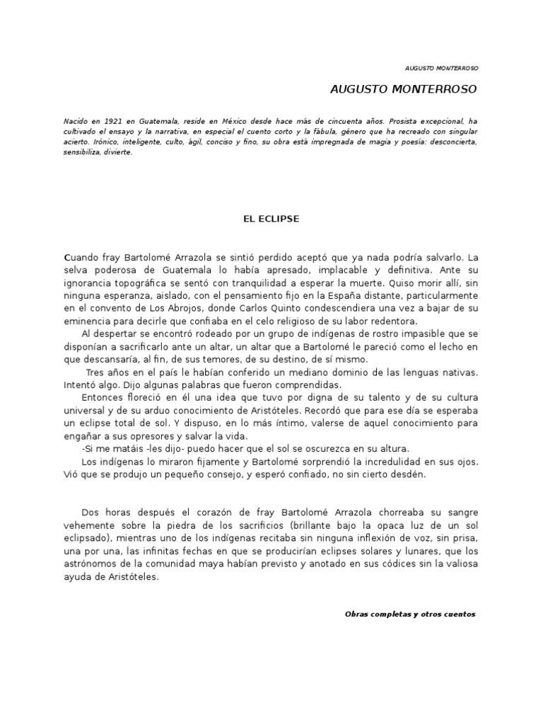 El Eclipse - Augusto Monterroso | PDF | Pollo | Oveja