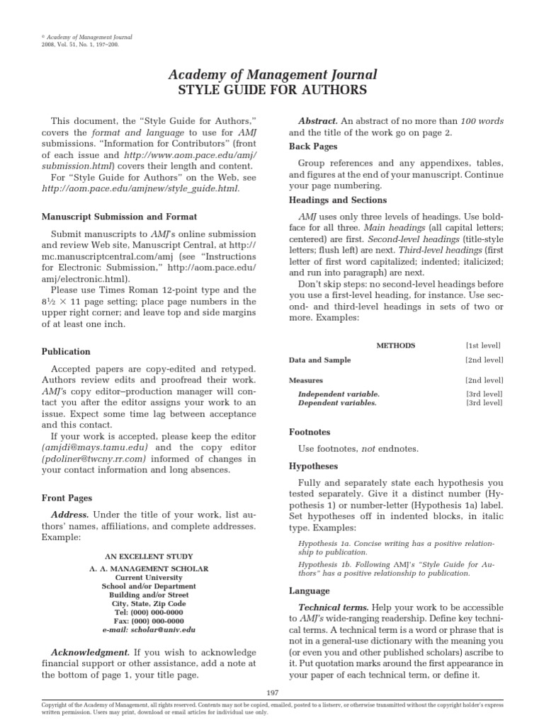 Style Guide (AMJ) | PDF | Citation | Editing