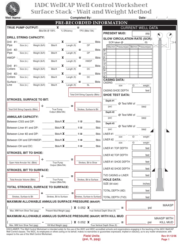 6.1.5 - Well Control Worksheet & Pump Data | PDF | Casing (Borehole ...