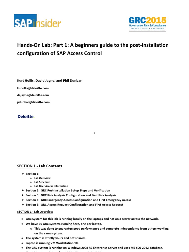 A Beginners Guide To The Post-Installation Configuration of SAP Access Control | PDF | Login ...