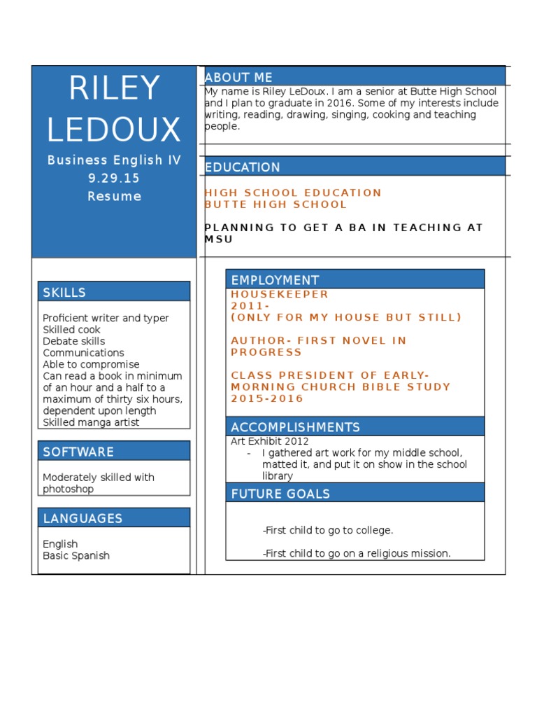 Riley LeDoux's Resume and Goals | PDF