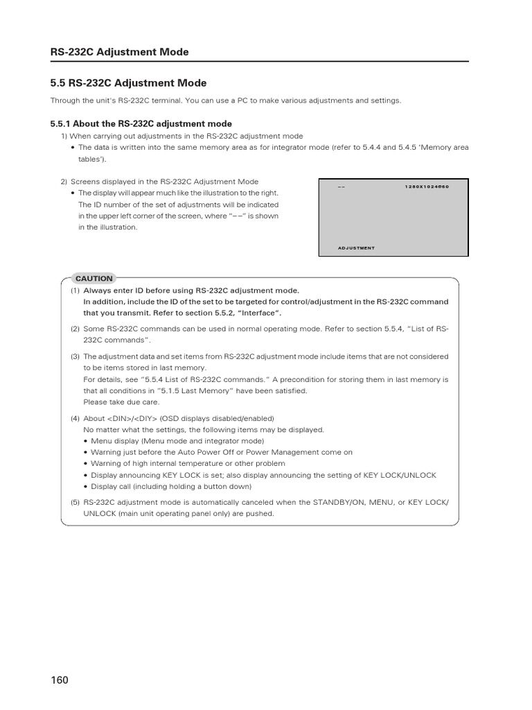 5.5.1 About The RS-232C Adjustment Mode | PDF | Data Transmission | Electronics