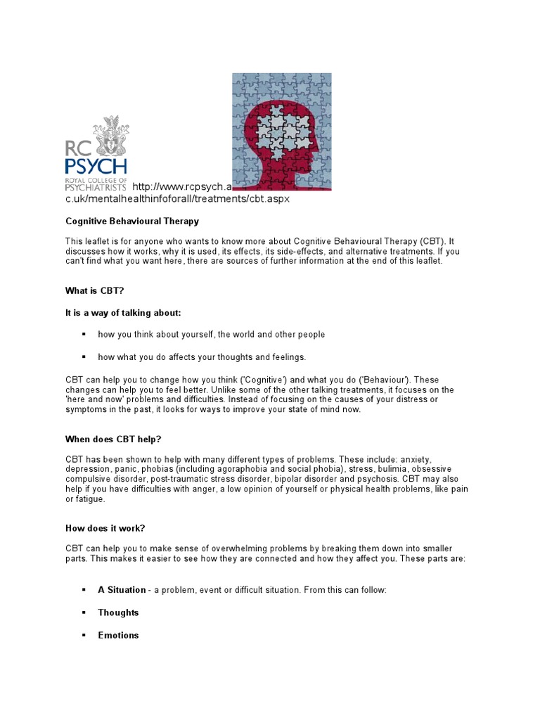 RCPsych Leaflet on CBT | Cognitive Behavioral Therapy | Major ...