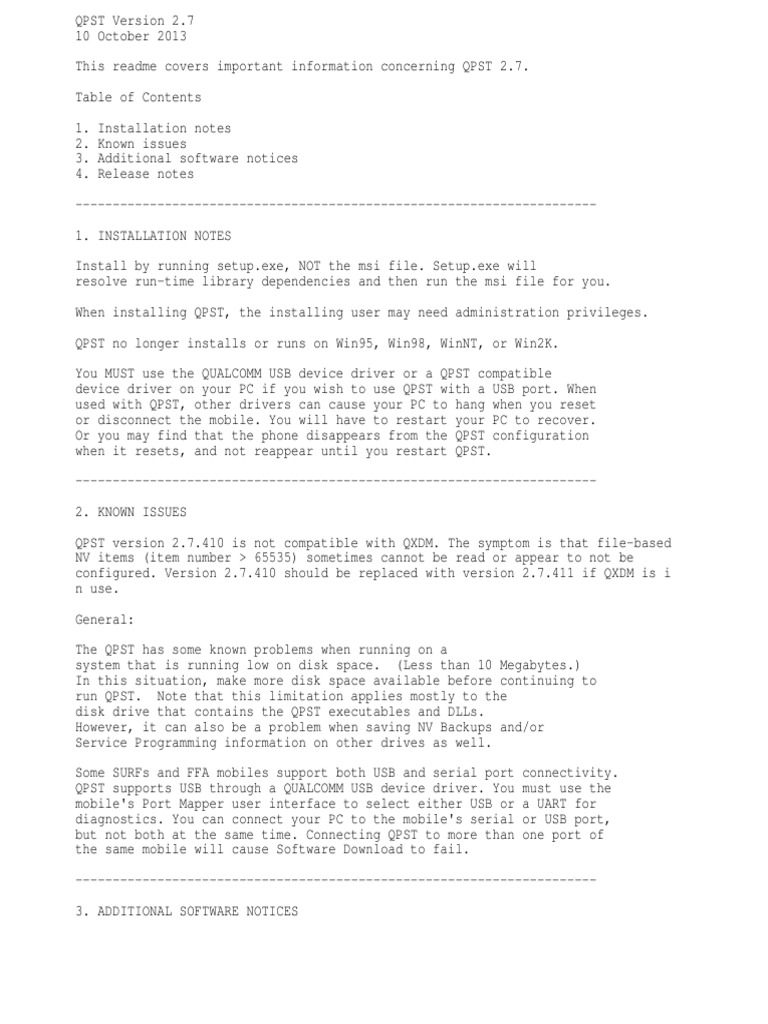 ReadMeQPST Version 2.7 10 October 2013 This readme covers important information concerning QPST ...