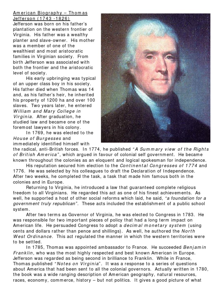 Thomas Jefferson: Key Accomplishments | PDF | Thomas Jefferson ...