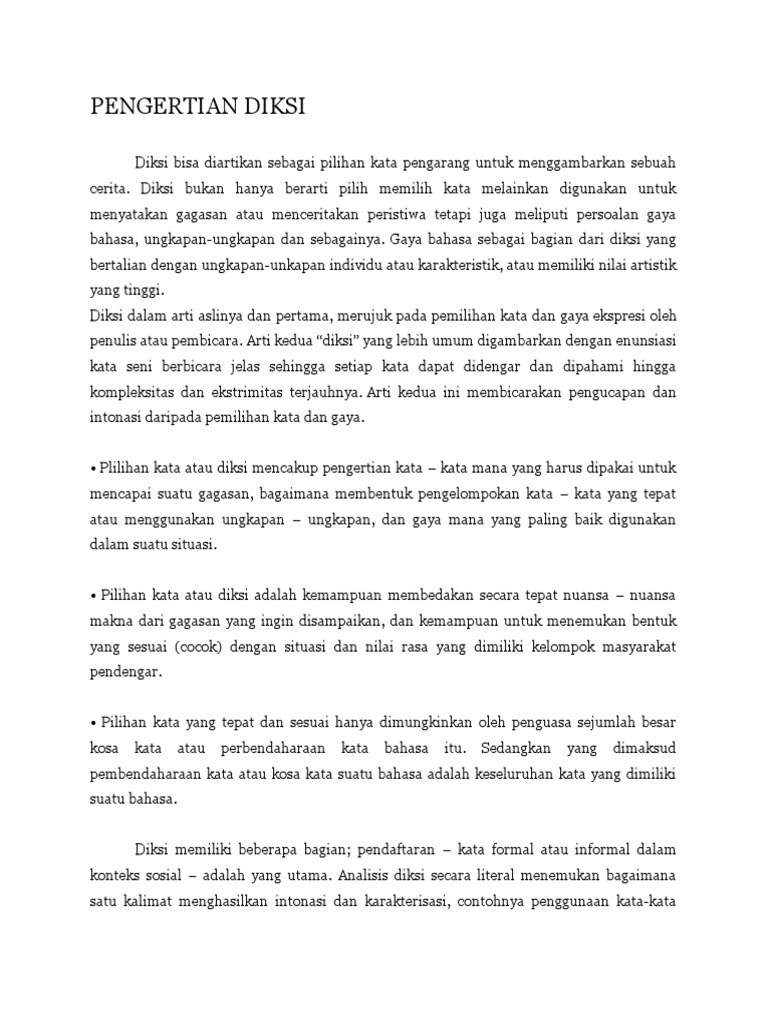 Pengertian Diksi | PDF | Seni & Disiplin Bahasa | Kajian Bahasa Asing