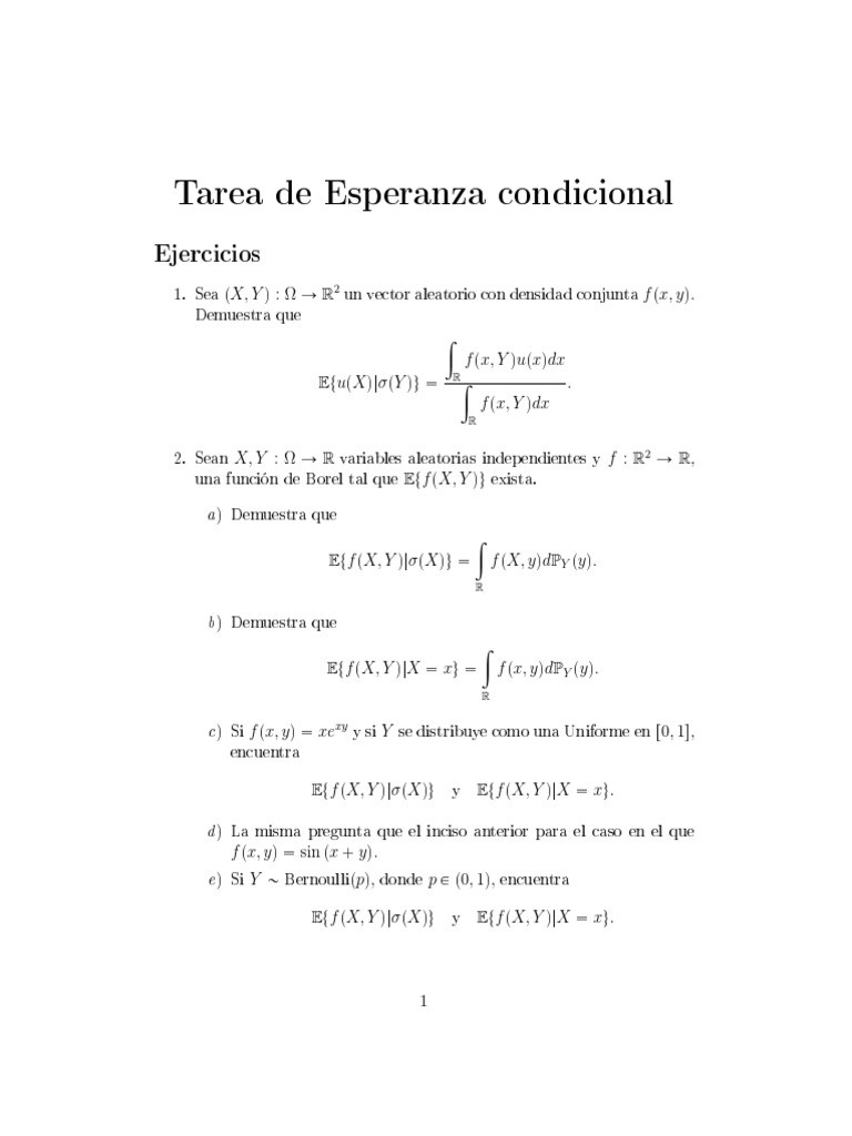 Ejercicios de Esperanza Condicional en Probabilidad | PDF | Teoría de ...