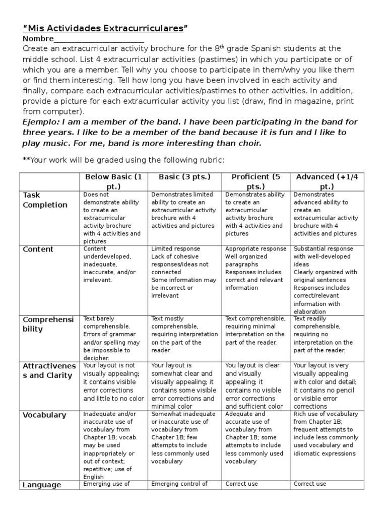 8th Grade Spanish Activities Brochure | PDF | Verb | Vocabulary