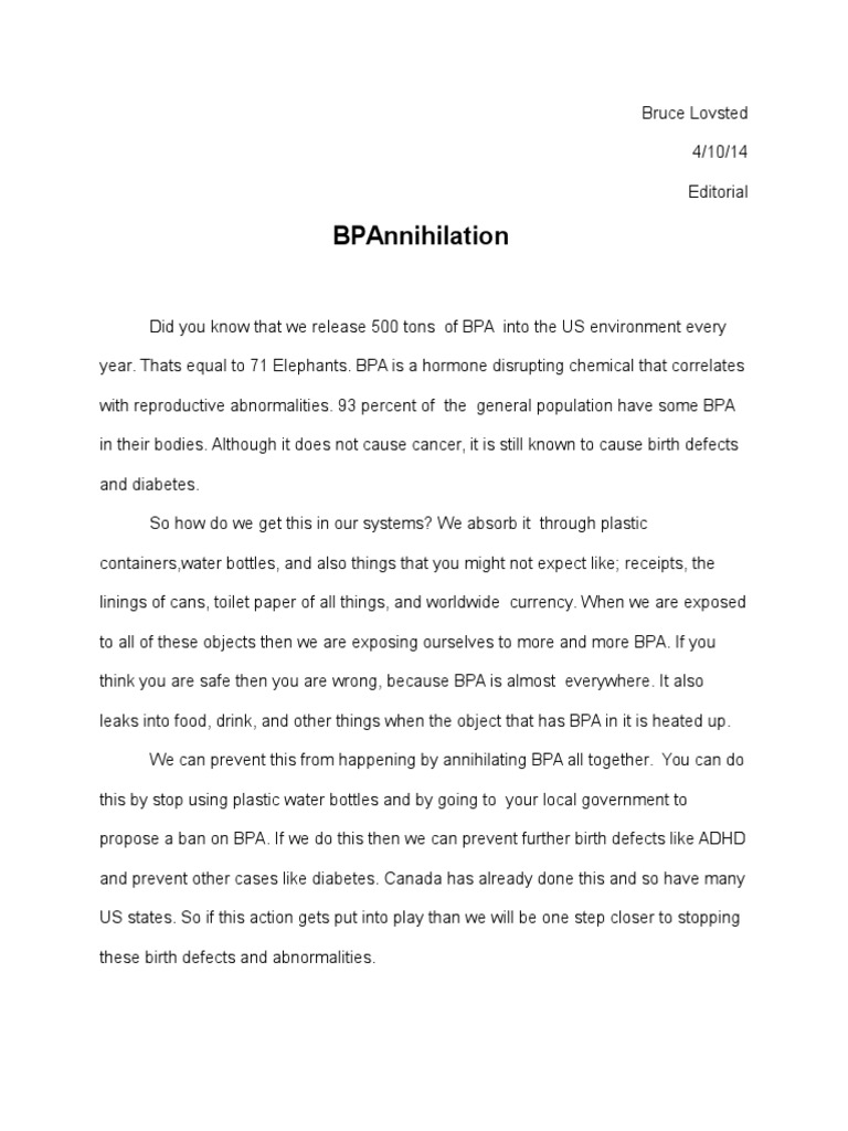 Annihilating BPA: Health Risks & Solutions | PDF