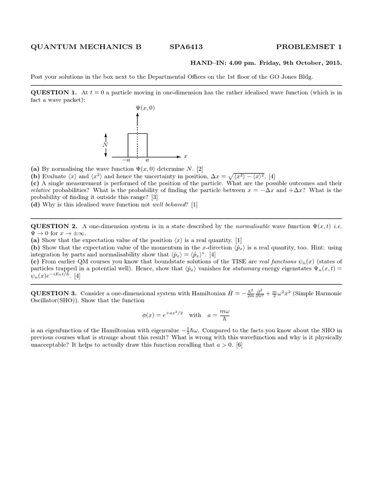 Quantum Mechanics B SPA6413 Problemset 1 | PDF | Science & Mathematics ...