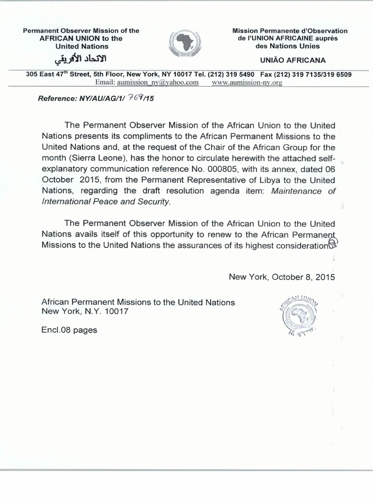Libya's Letter To UNSC Removing Objections To "High Seas" Resolution ...