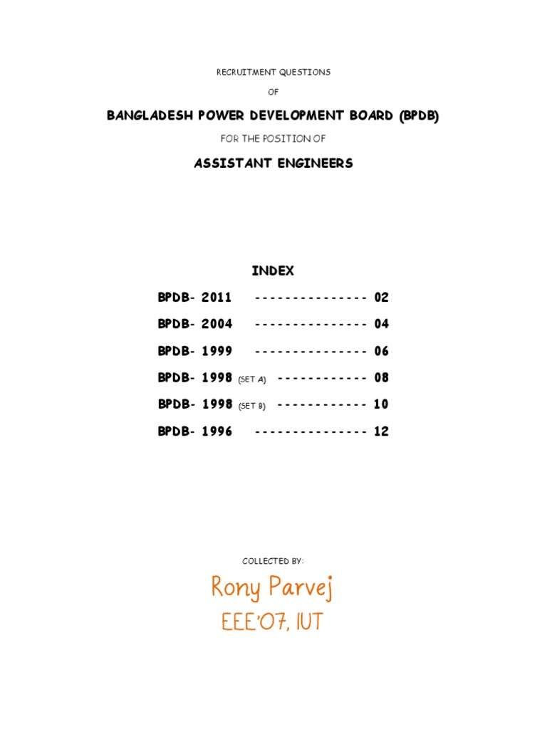 BPDB Assistant Engineer Exam Questions | PDF | Power Engineering ...