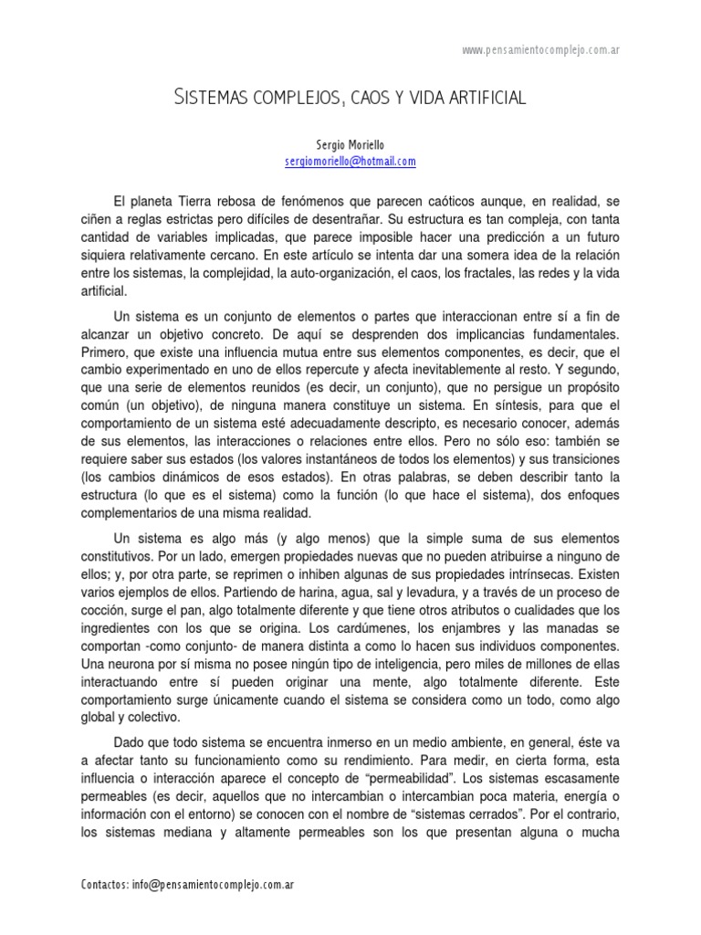 8 Sergio Moriello - Sistemas Complejos Caos y Vida Artificial | PDF | Teoría del caos | Vida