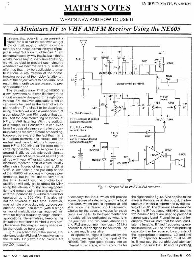 A Miniature HF To VHF AM-FM Receiver Using The NE605 | PDF | Detector ...