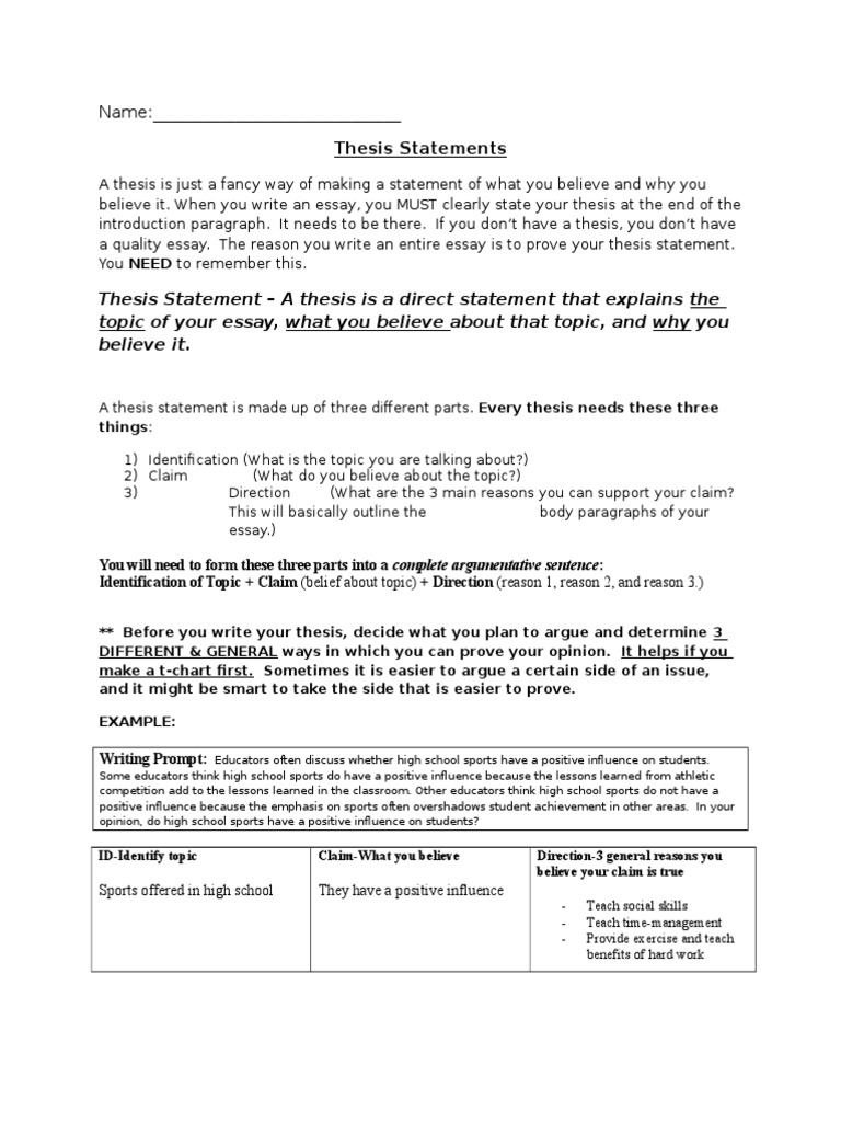 Thesis Statements - Mini-Lesson | PDF | Essays | Reason