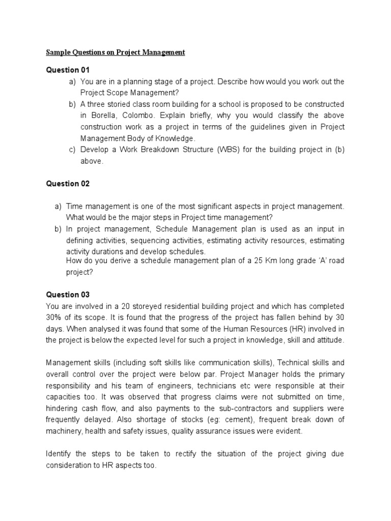 Sample Questions-Project Management Module | Project Management ...