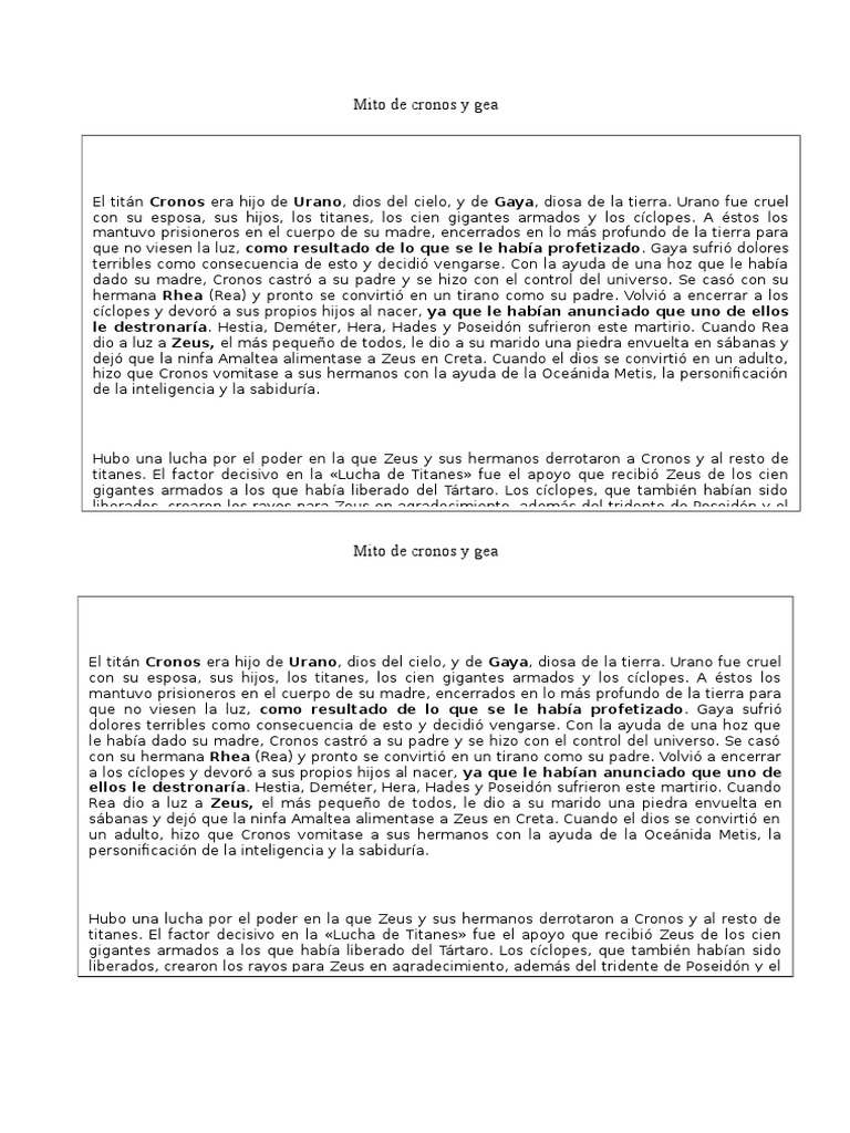 Mito de Cronos y Gea. | PDF | Zeus | Deidades griegas