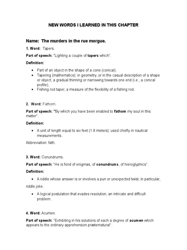 VOCABULARY - The Murders in The Rue Morgue | PDF