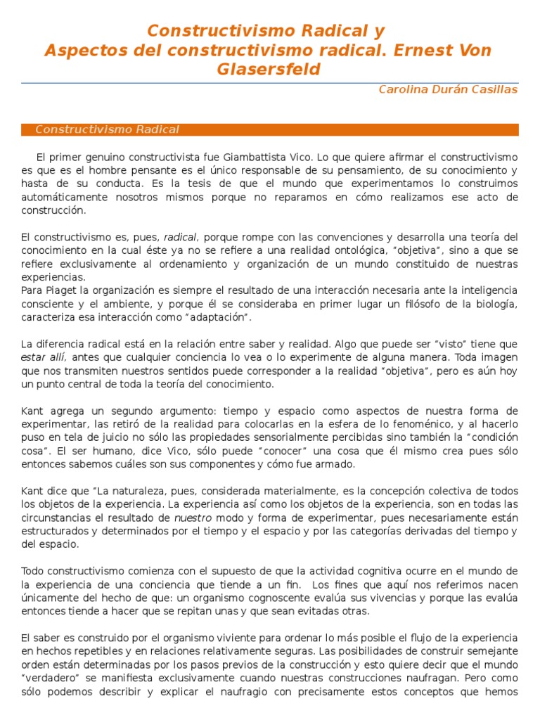 Resumen y Reflexión Del Constructivismo Radical. | PDF | Realidad ...