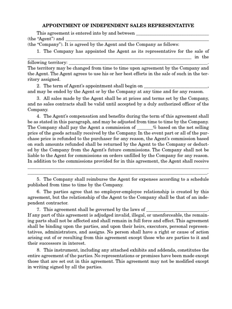 Form 13 - Appointment of Independent Sales Representative | PDF | Sales ...