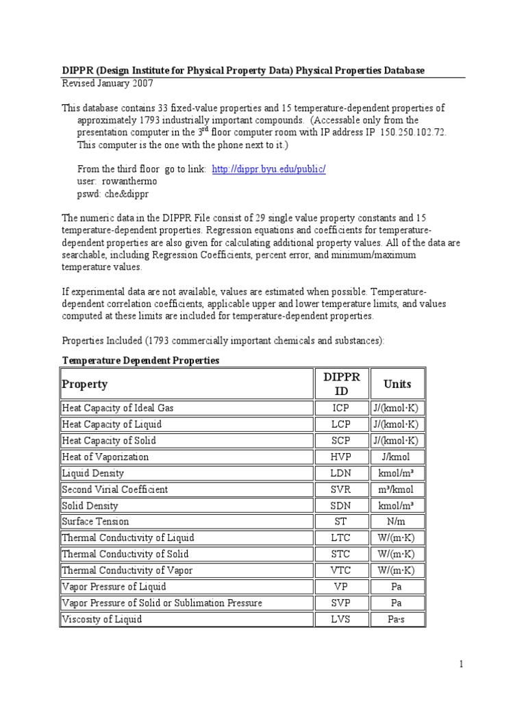 DIPPR | PDF | Enthalpy | Gases