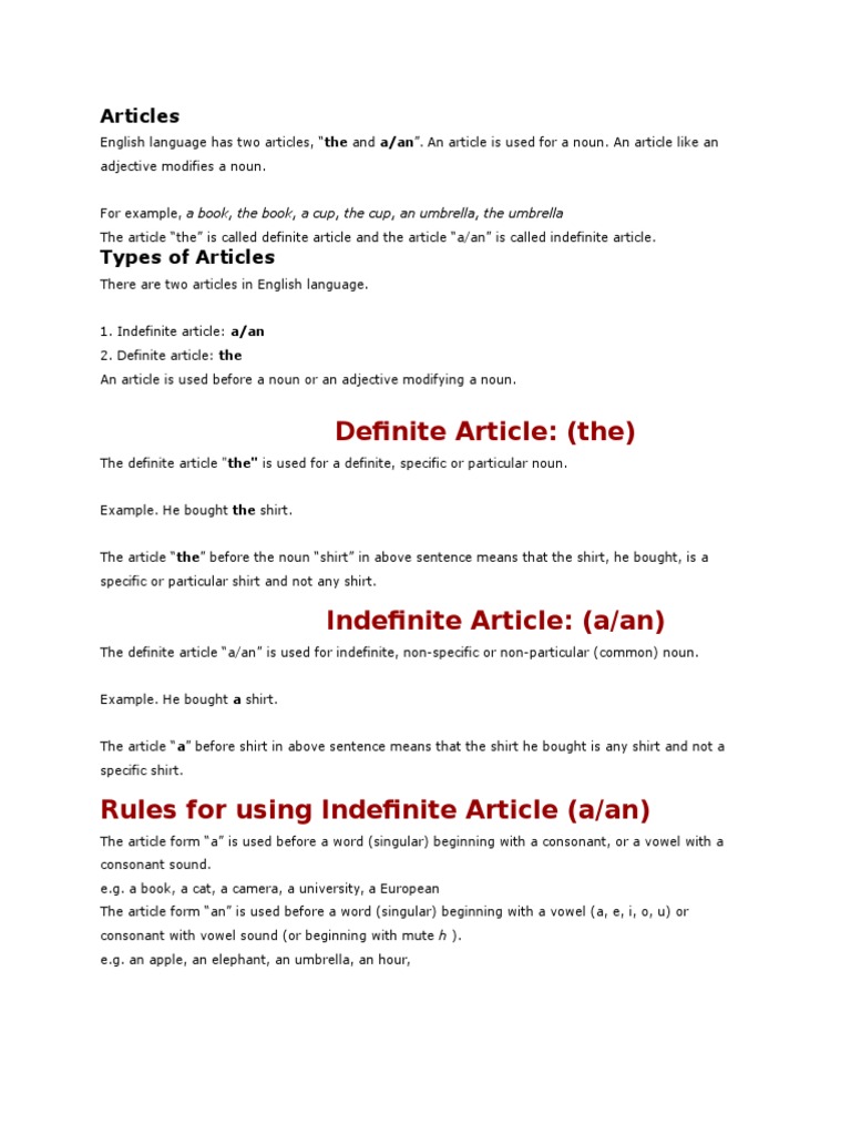 Article A An The | PDF | Noun | Grammatical Number