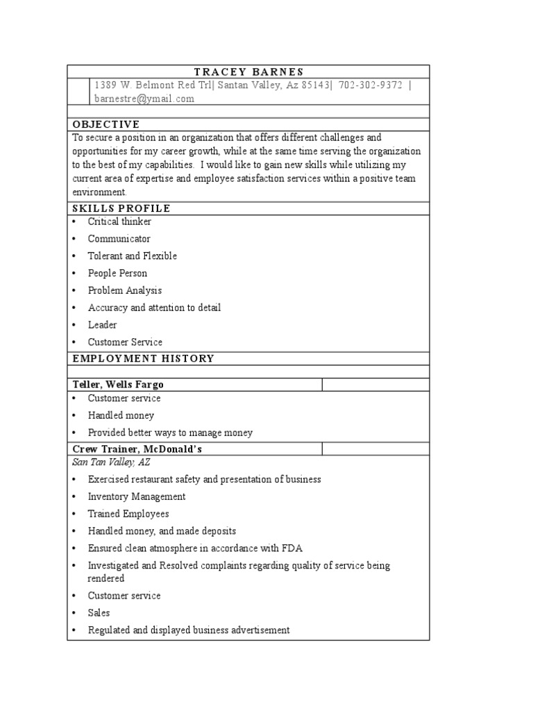 Tracey Barnes Resume | PDF | Business | Self-Improvement