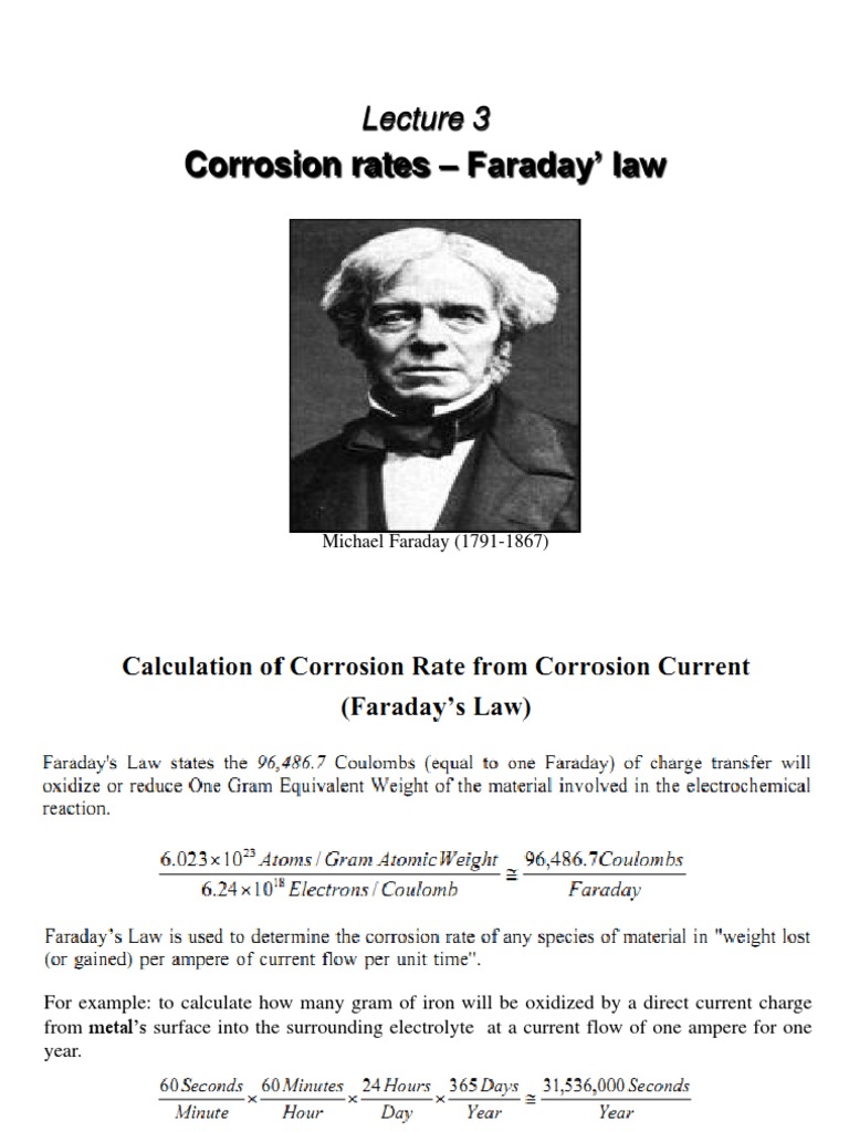 Corrosion Rate Calculation Using Faraday's Law | PDF