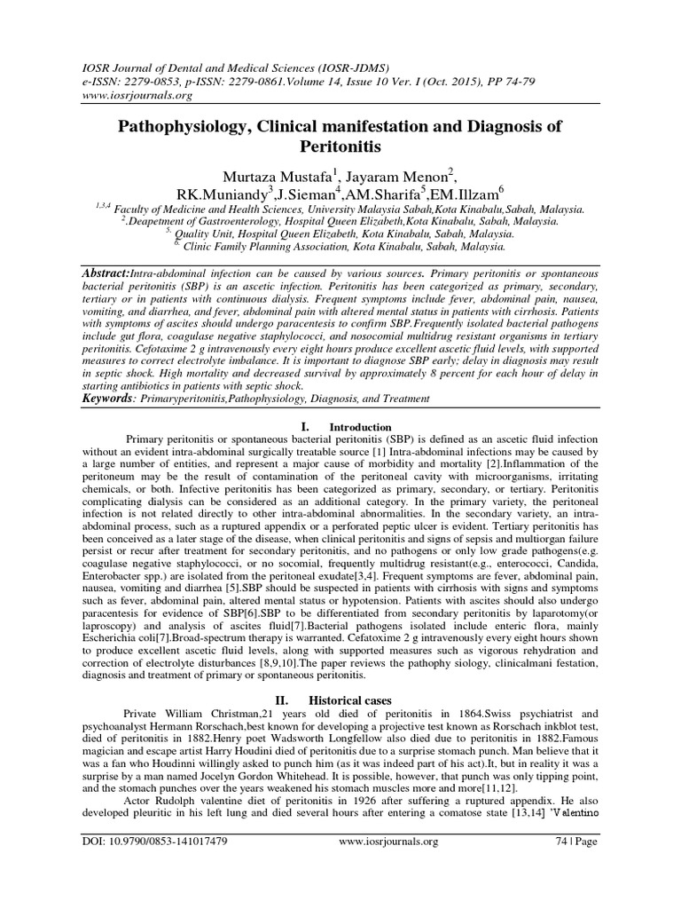 Pathophysiology, Clinical Manifestation and Diagnosis of Peritonitis ...