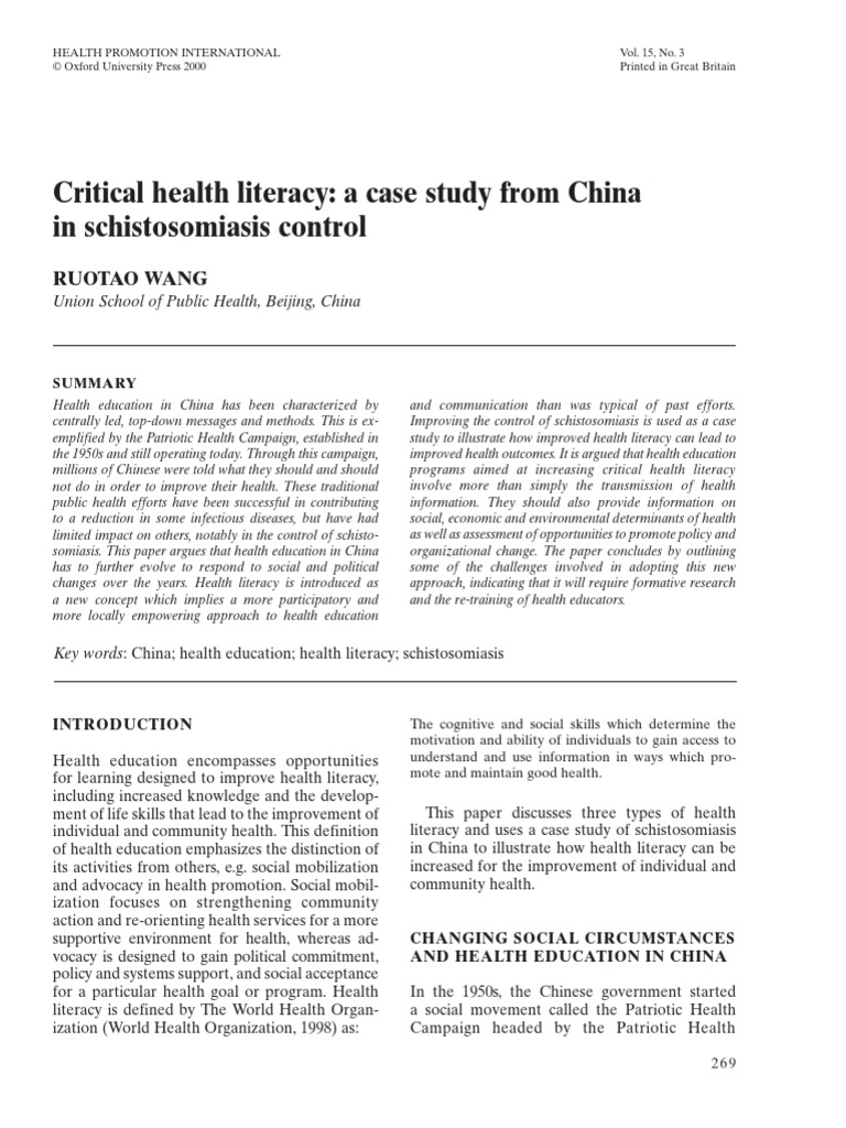 Critical Health Literacy: A Case Study From China in Schistosomiasis ...