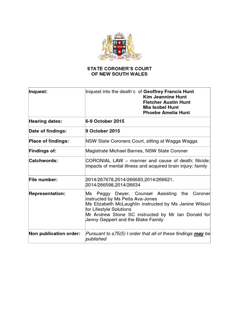 Hunt Family Inquest Findings | PDF | Autopsy | Major Depressive Disorder