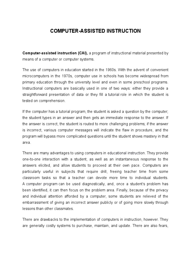Computer-Assisted Instruction (CAI), A Program of Instructional ...